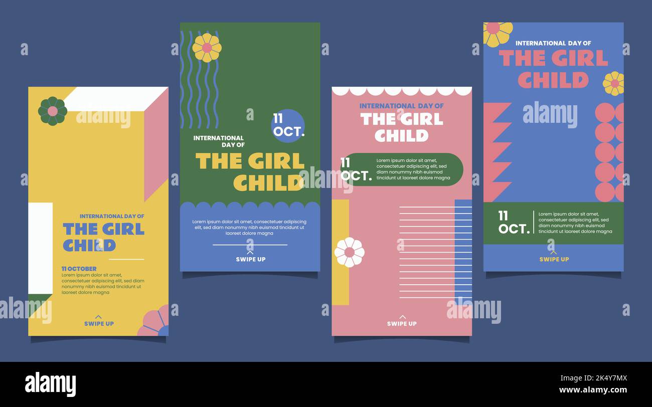 hand drawn flat international day girl child banners collection vector ...