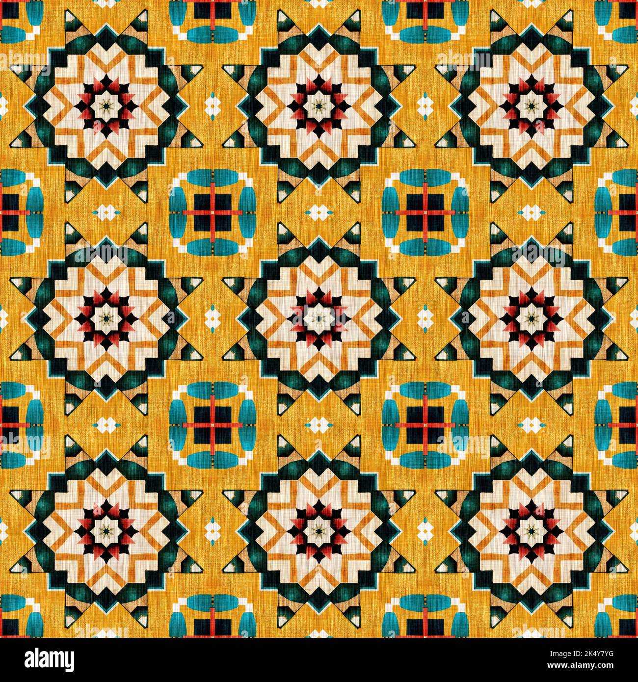 Traditional tile mosaic seamless pattern print. Fabric effect mexican ...