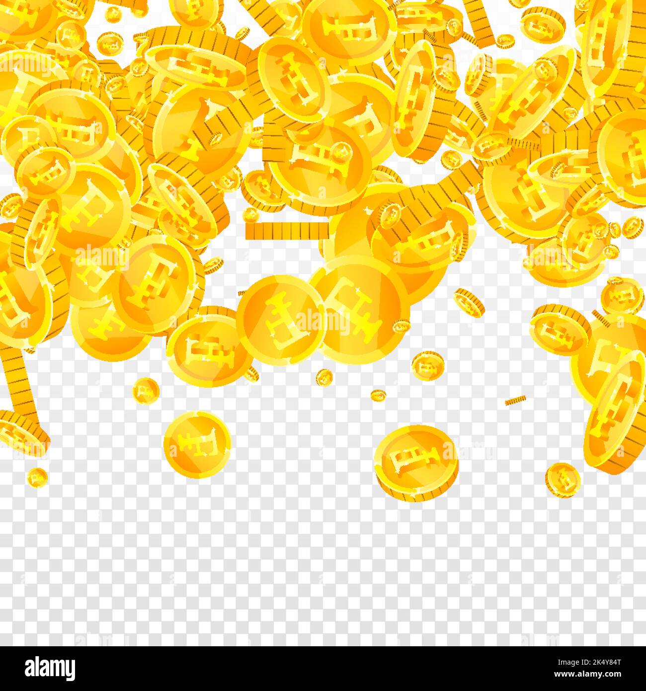 Swiss franc coins falling. Gold scattered CHF coins. Switzerland money ...