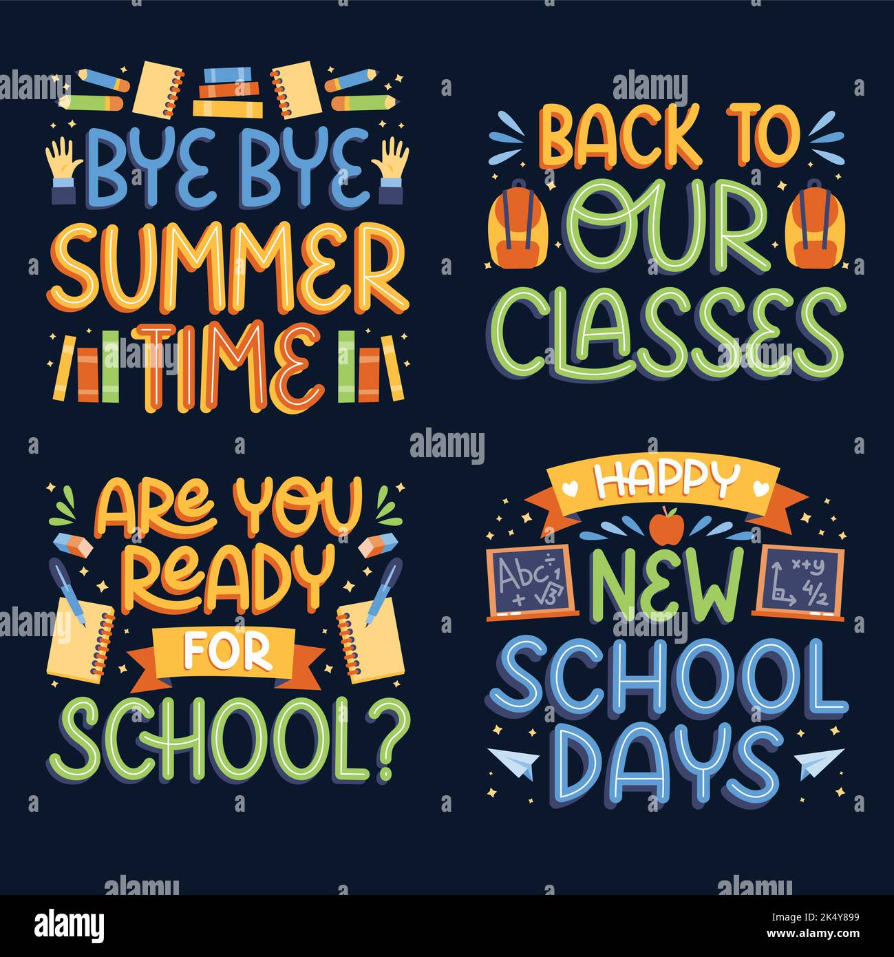 colorful back school lettering set vector design illustration Stock ...