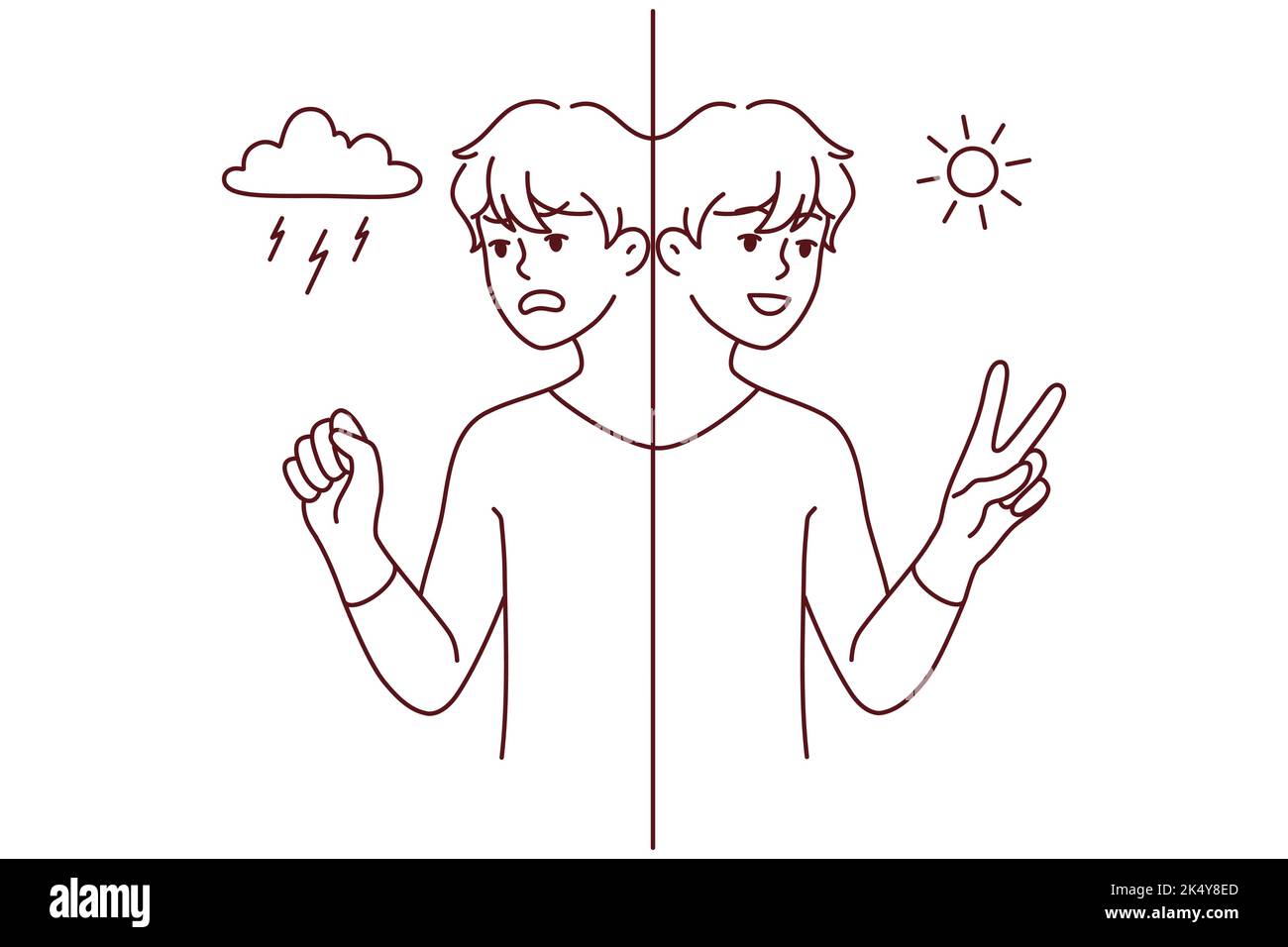 Young man in different mood suffer from mental or psychological problem ...