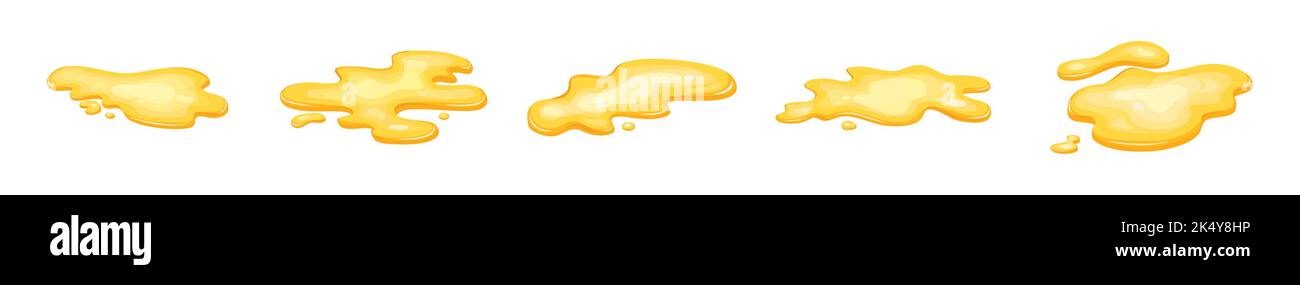 Set of puddle of yellow oil isolated. Honey, urine or gasoline gold ...