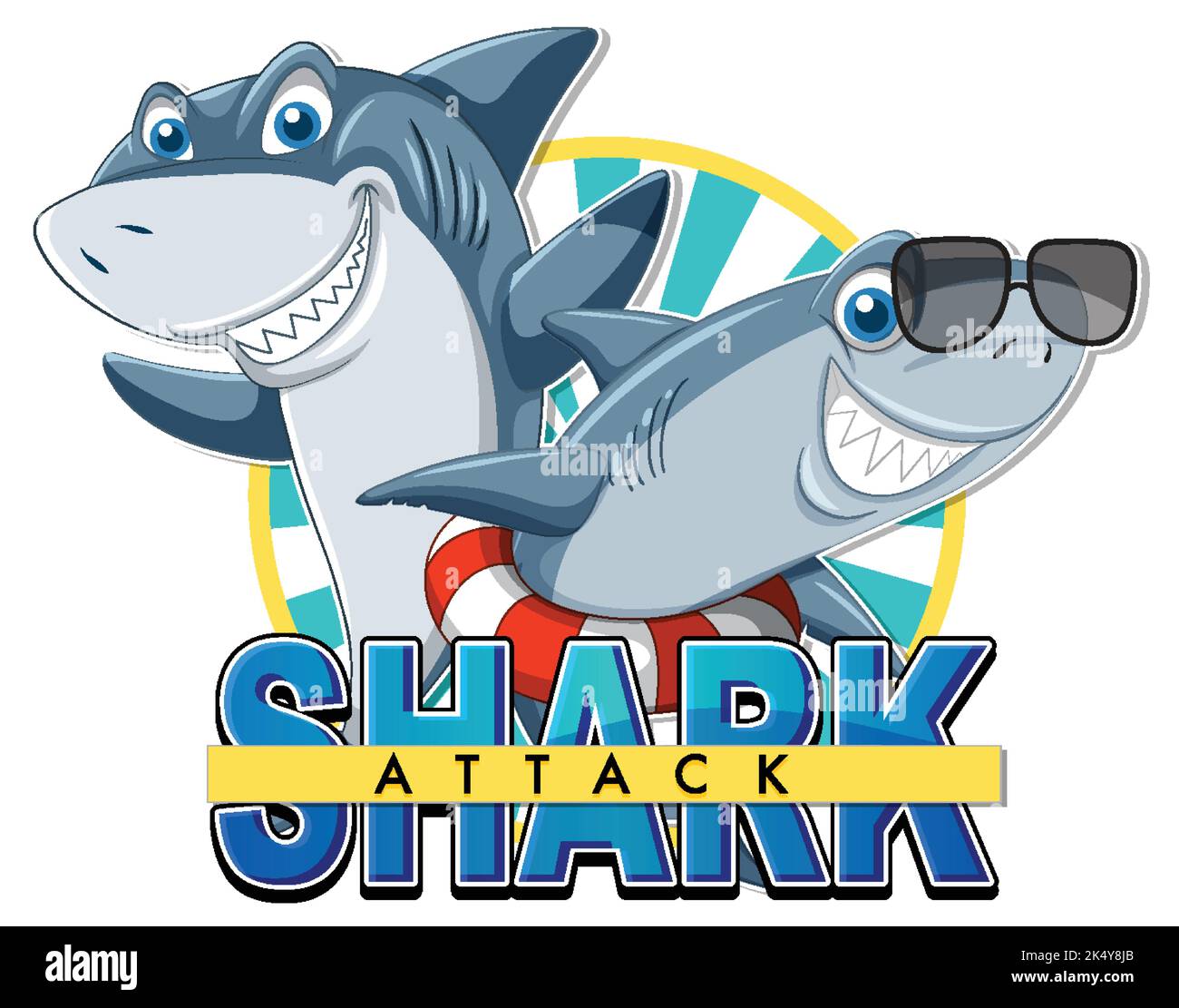 Shark attack icon with shark cartoon character illustration Stock ...