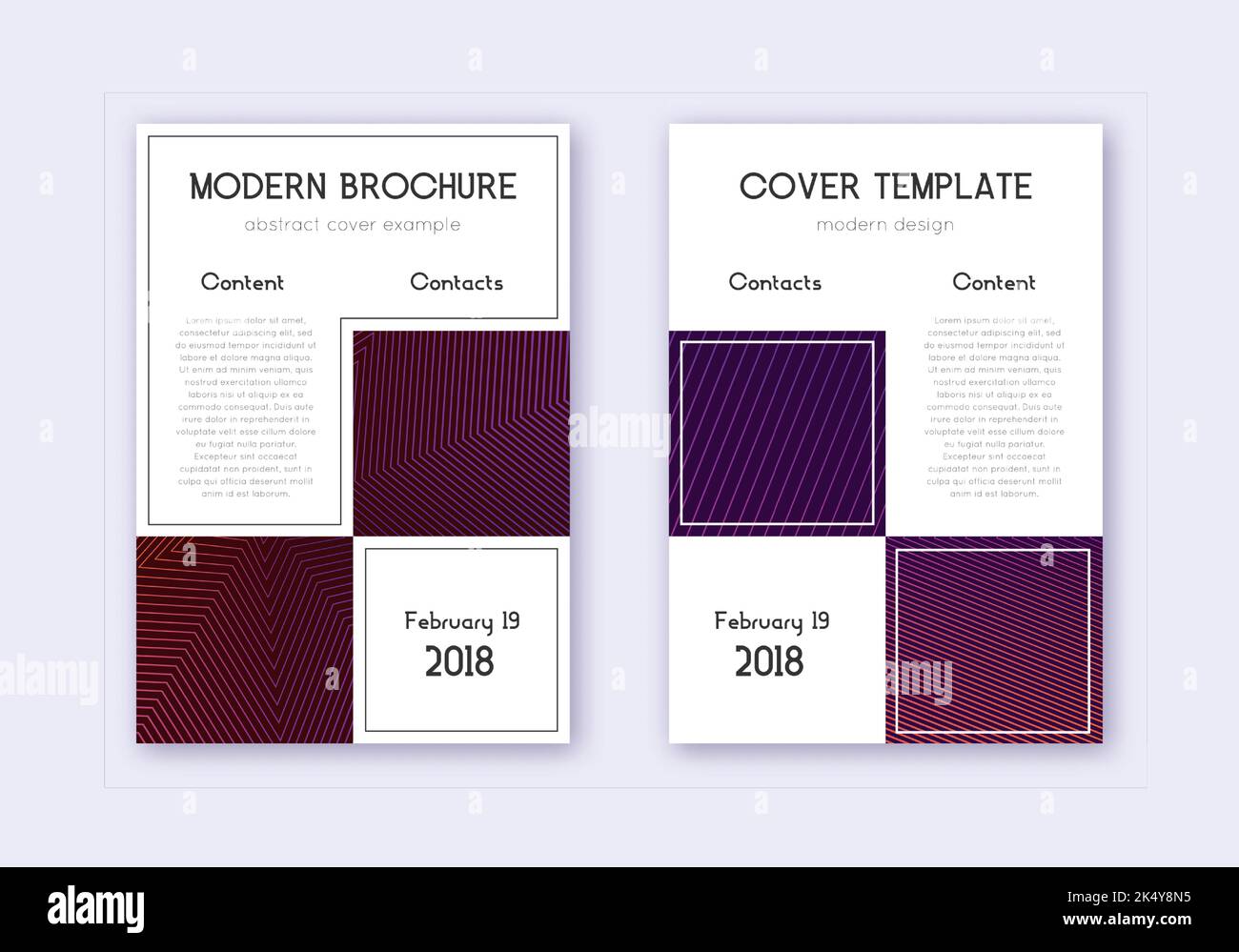 Business cover design template set. Violet abstract lines on dark ...