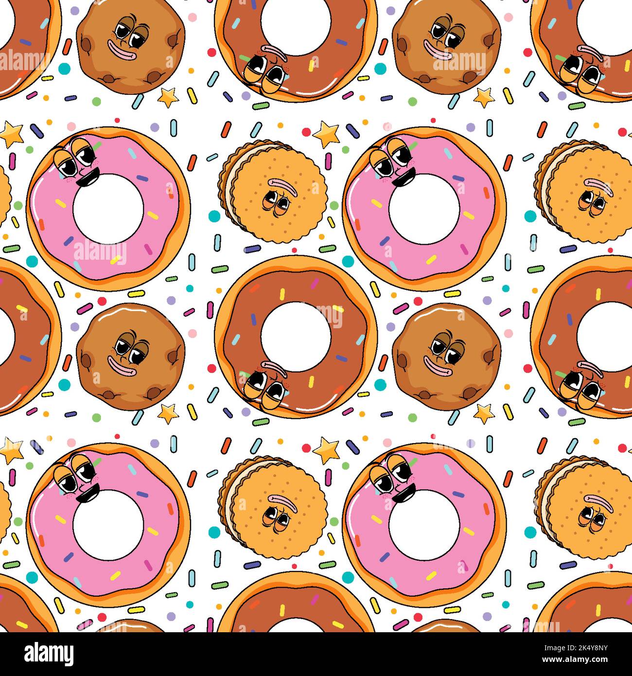 Sweet doughnut cartoon seamless pattern illustration Stock Vector Image ...