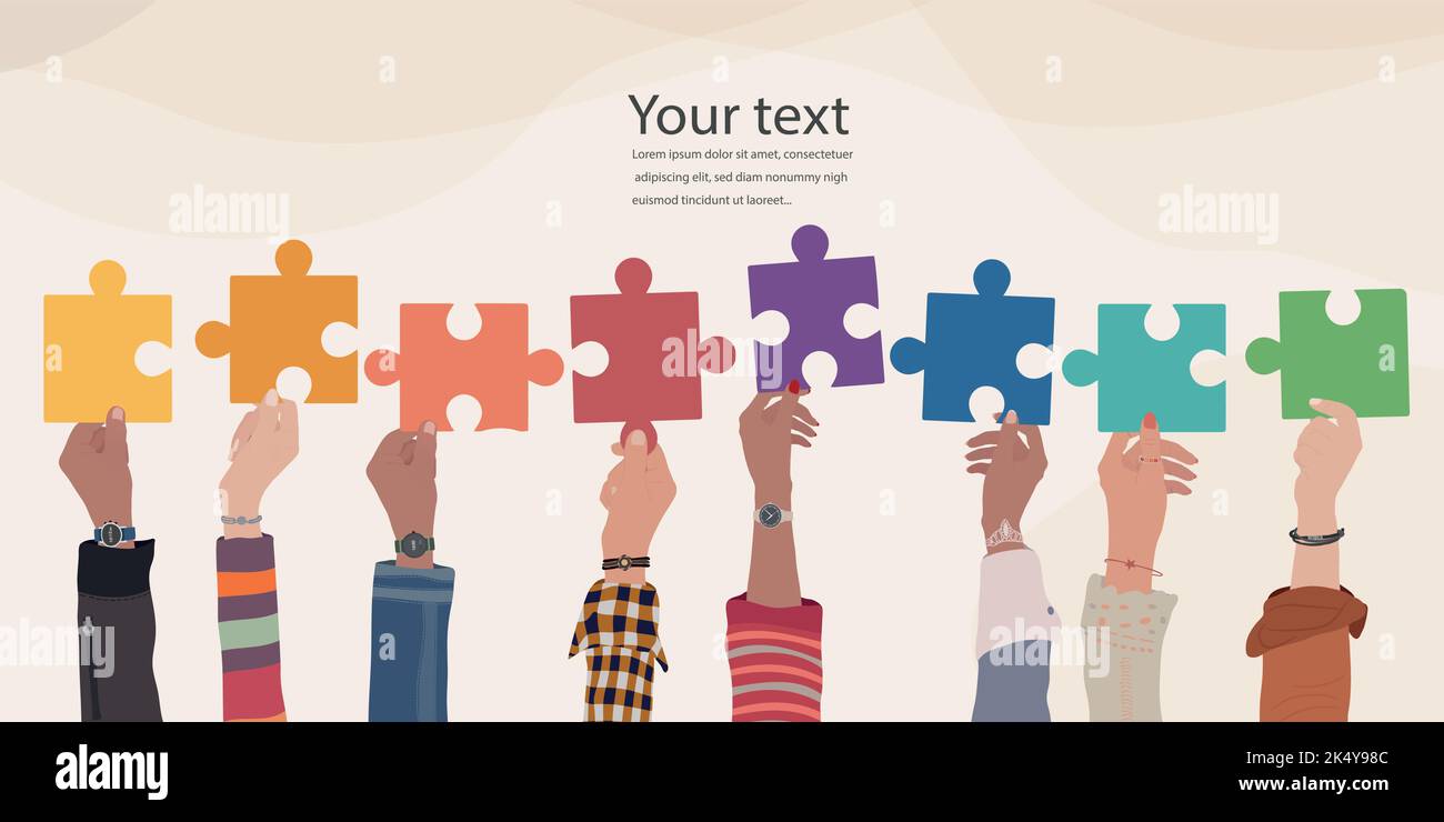 Problem solving concept. Raised hand up of multicultural business women ...