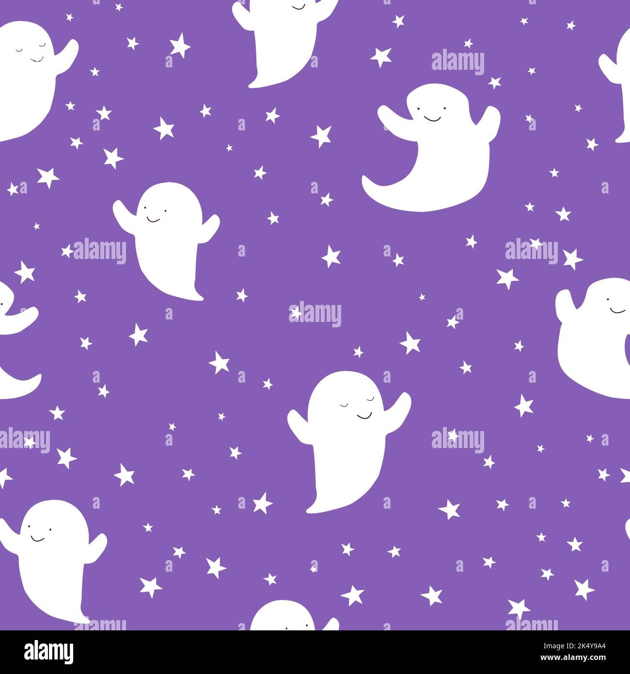 Cute Halloween white ghosts on colorful background decorated with stars ...