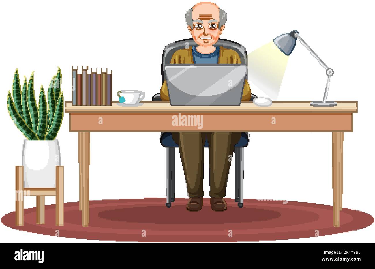 Old man using laptop on the desk illustration Stock Vector Image & Art ...