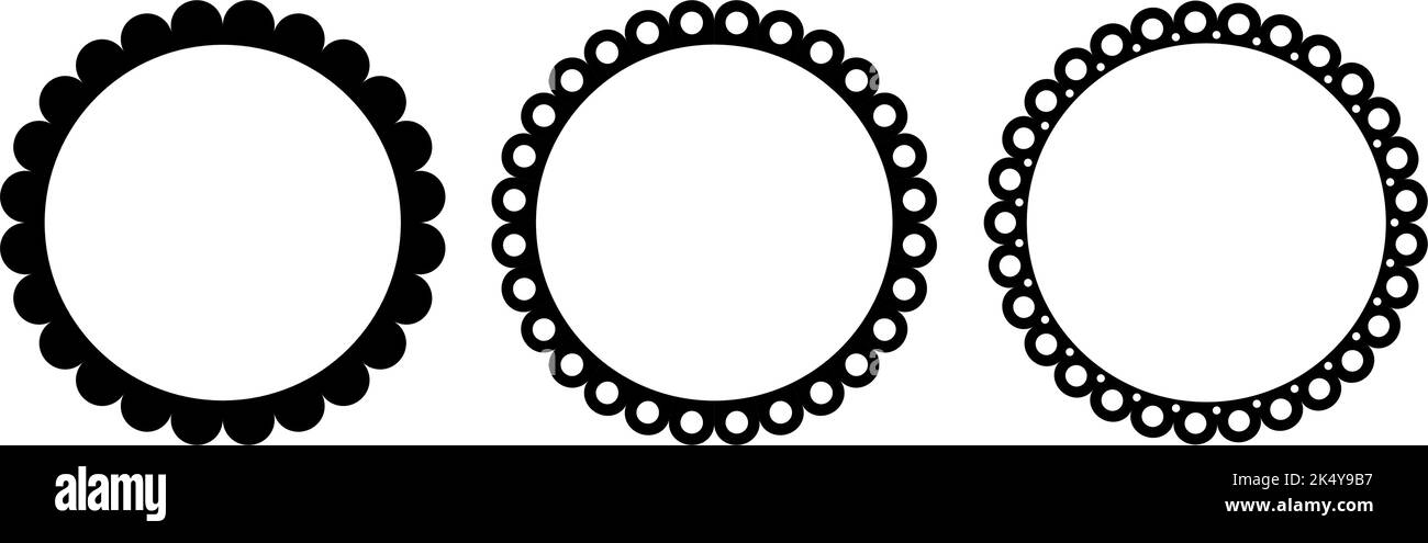 Scalloped edge round strokes set. Simple circle scalloped border ...