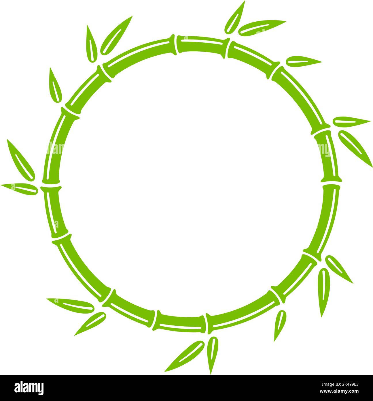 Green bamboo trunk circle frame. Natural round text box. Bamboo branch ...