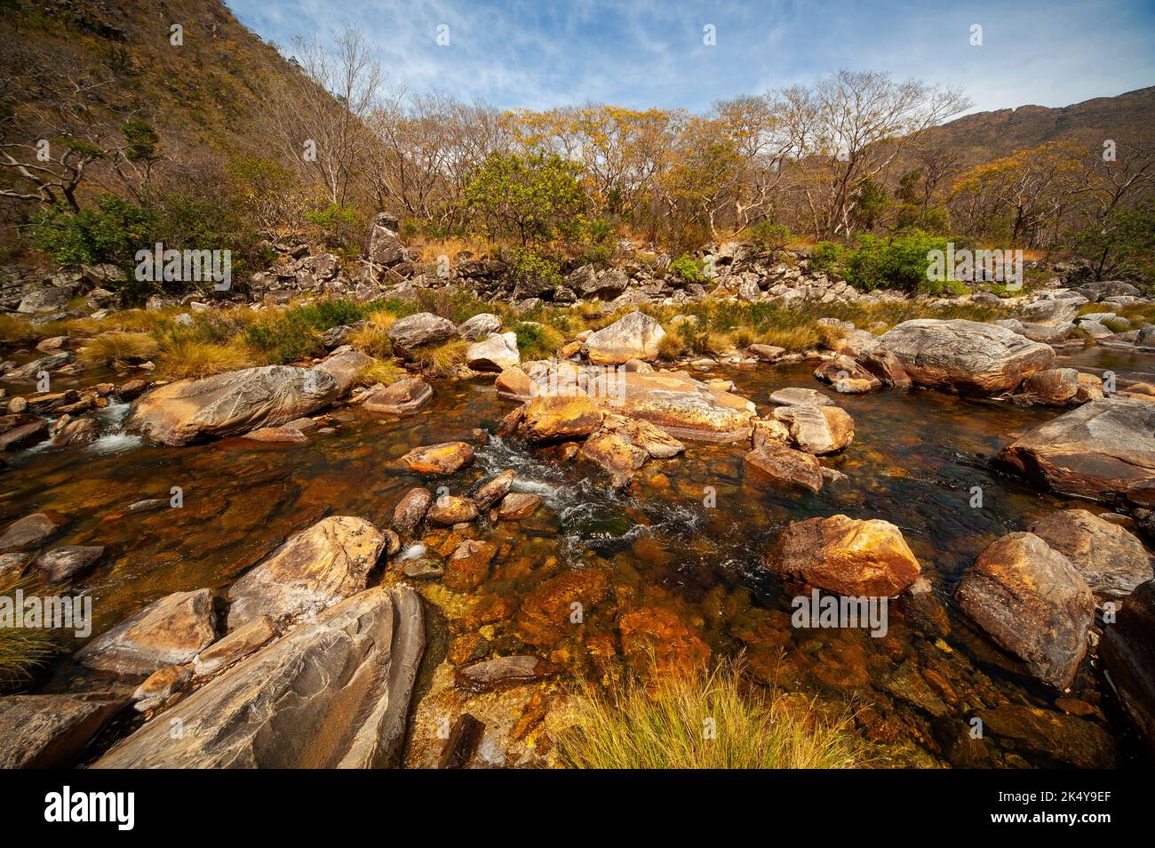 Stony riverbed of Bandeirinhas stream, Serra do Cipó, Minas Gerais ...
