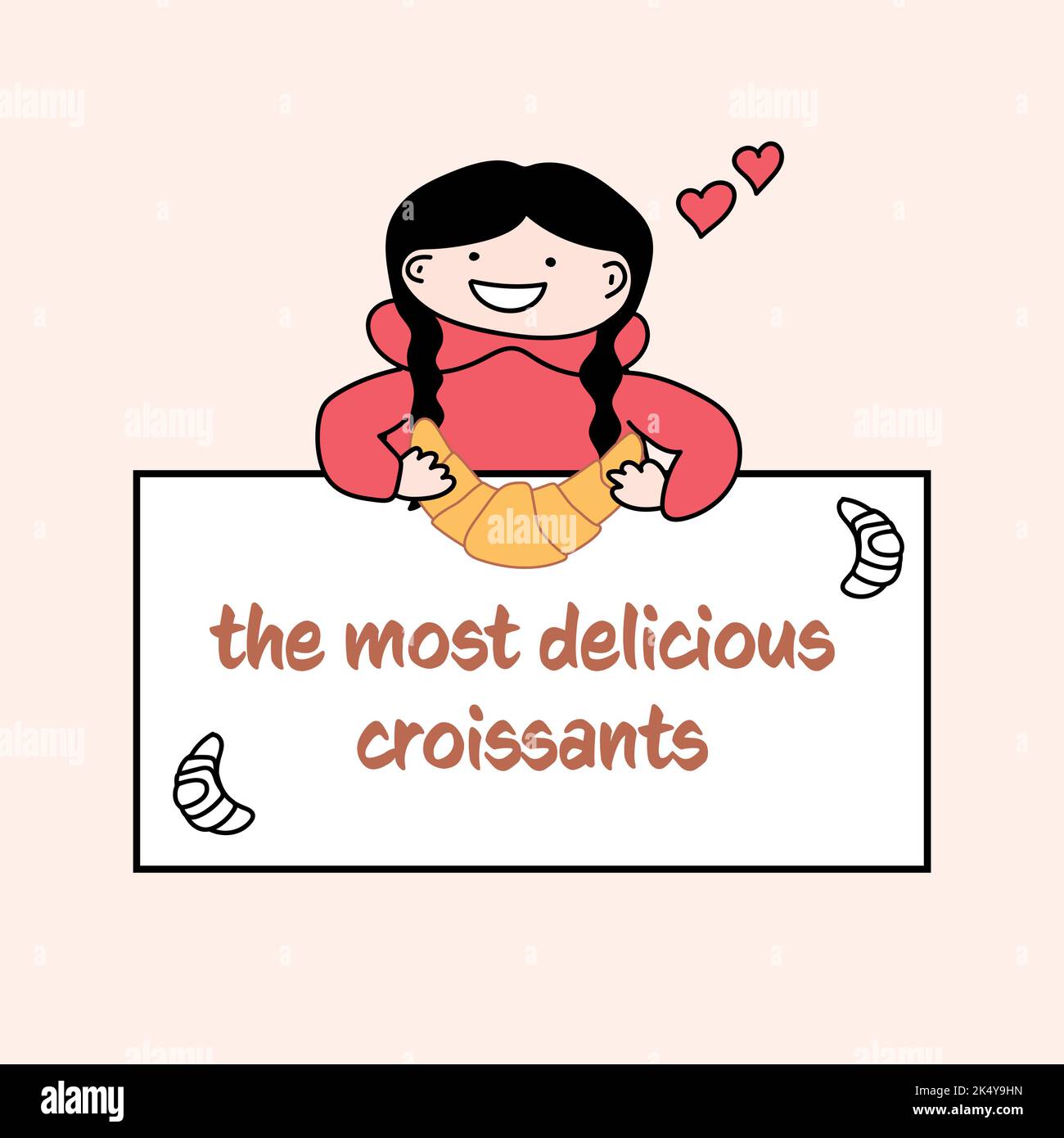 happy girl eating the most delicious croissant Stock Vector Image & Art ...