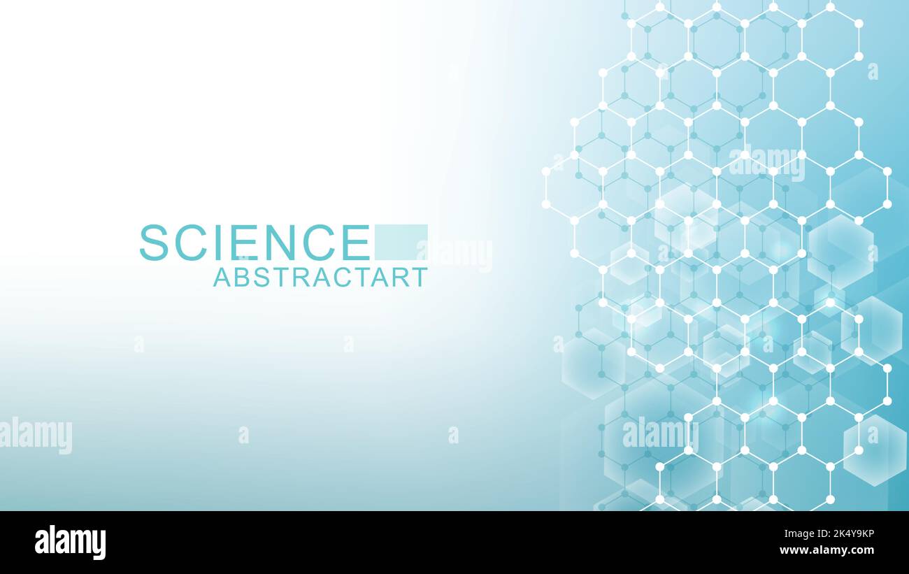 Modern science background with lines, dots and hexagons. Wave flow ...