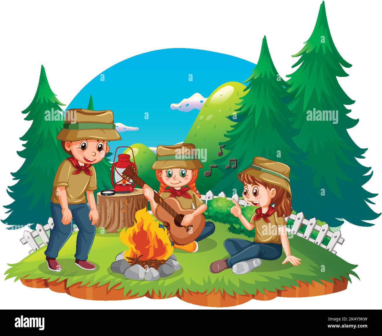 Outdoor camping with scout kids illustration Stock Vector Image & Art ...