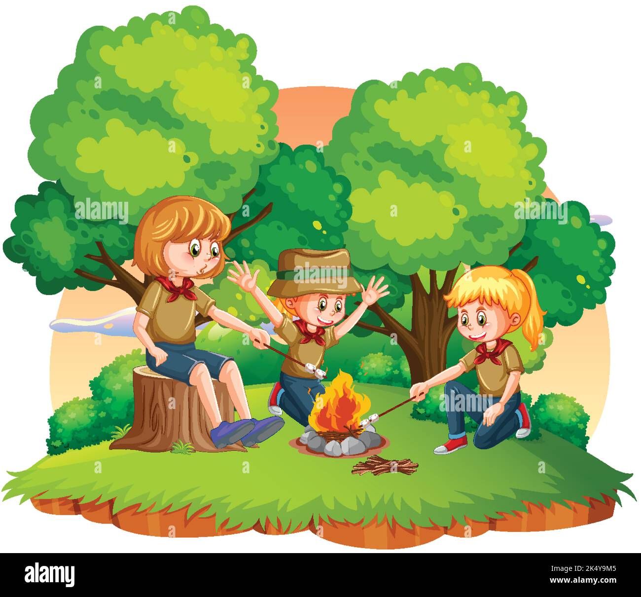 Outdoor camping with scout kids illustration Stock Vector Image & Art ...