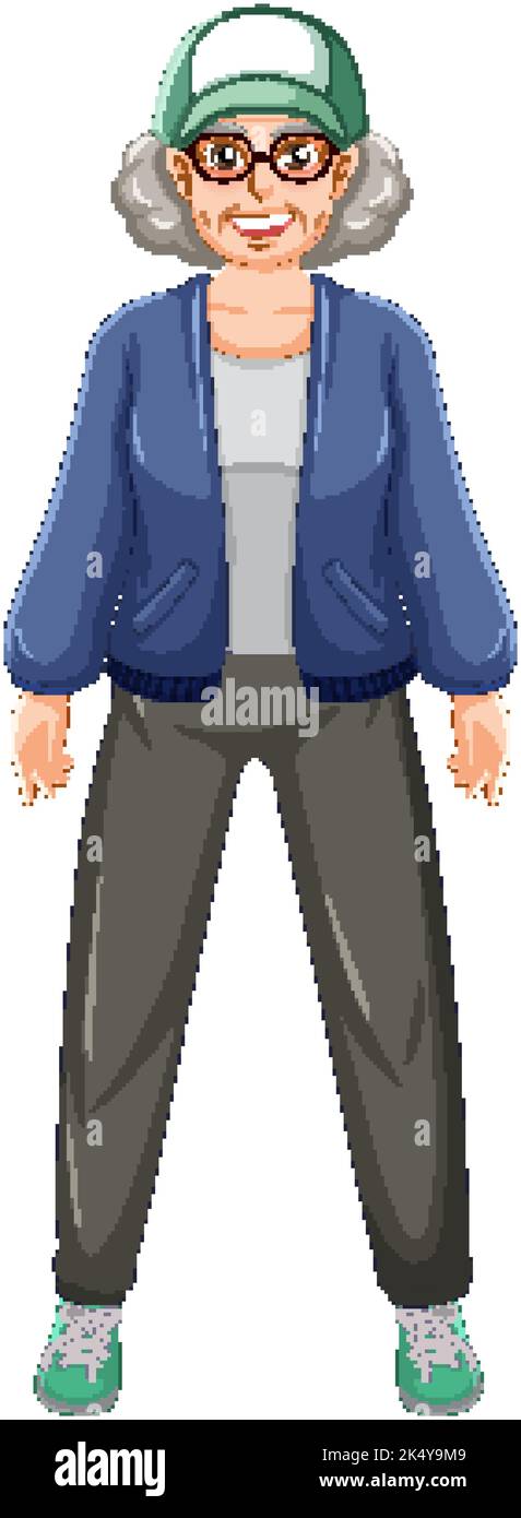 Female senior cartoon character exercising illustration Stock Vector ...