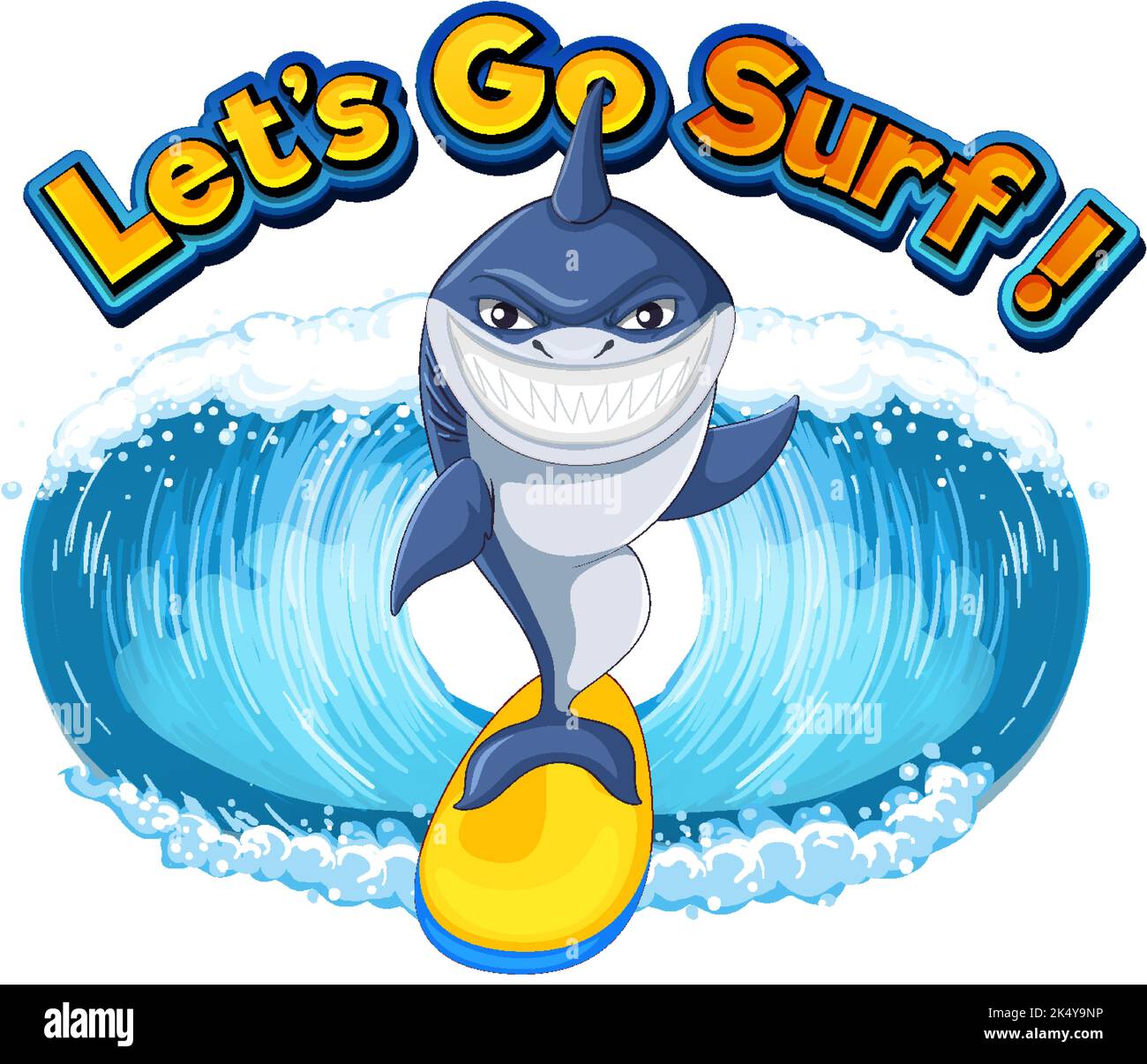 Cute shark surfing cartoon icon illustration Stock Vector Image & Art ...