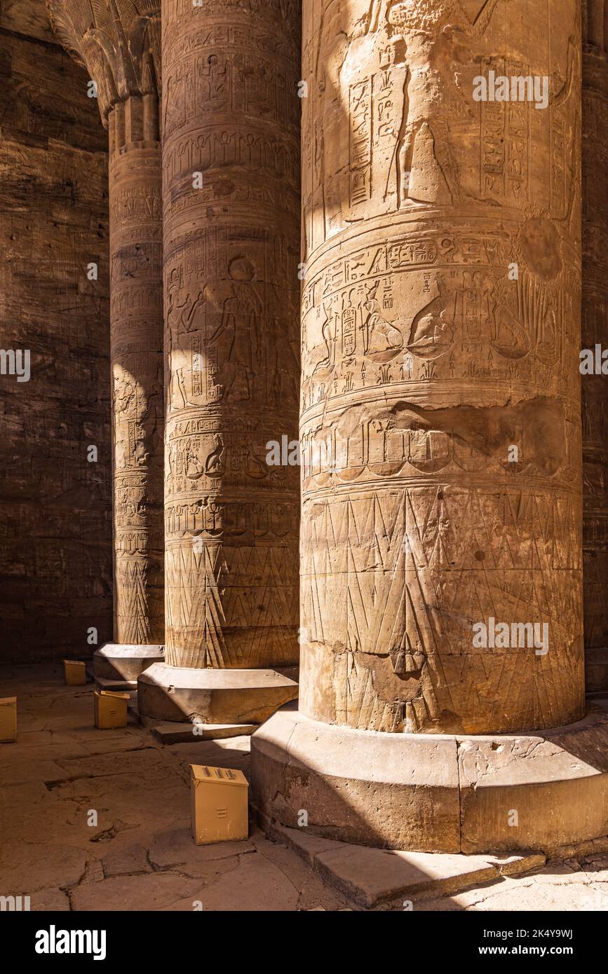 Edfu, Aswan, Egypt. Columns in the Temple of Horus at Edfu Stock Photo ...