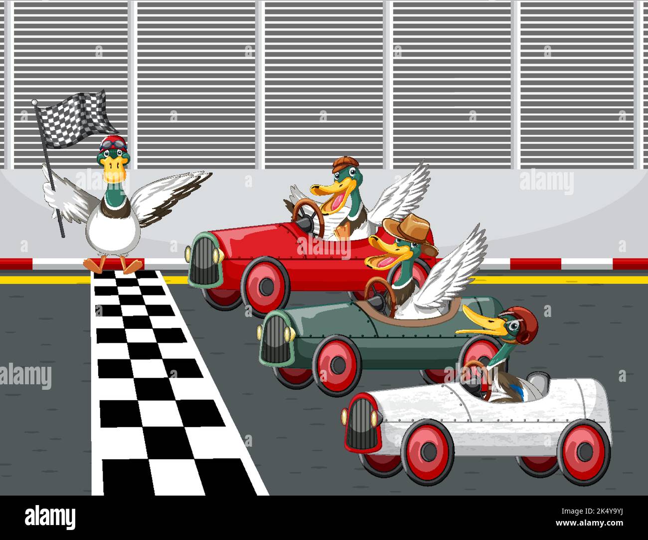 Soap box derby race with ducks cartoon character illustration Stock ...