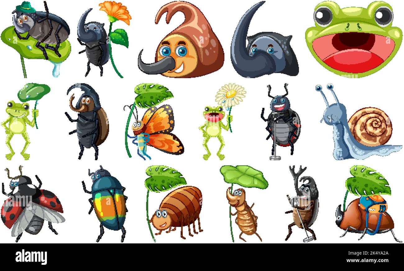 Set of various insects and amphibians cartoon illustration Stock Vector ...