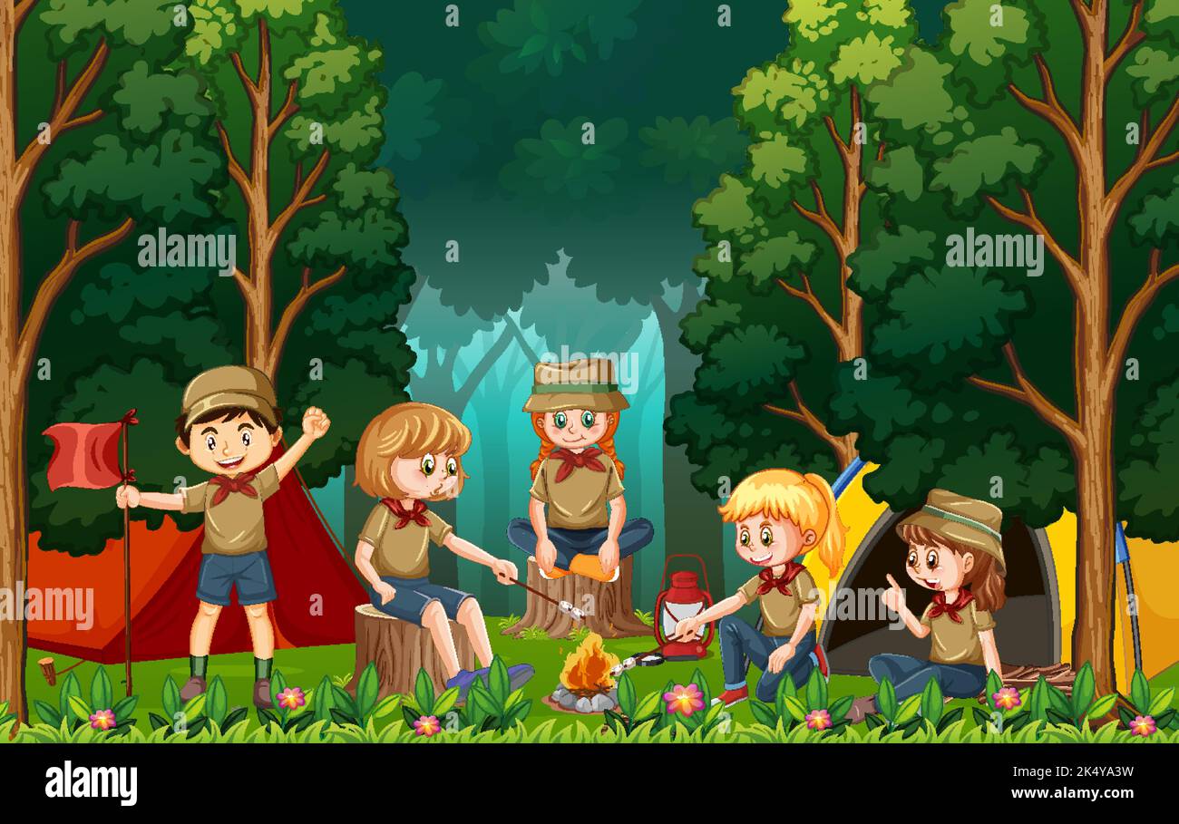 Outdoor camping with scout kids illustration Stock Vector Image & Art ...