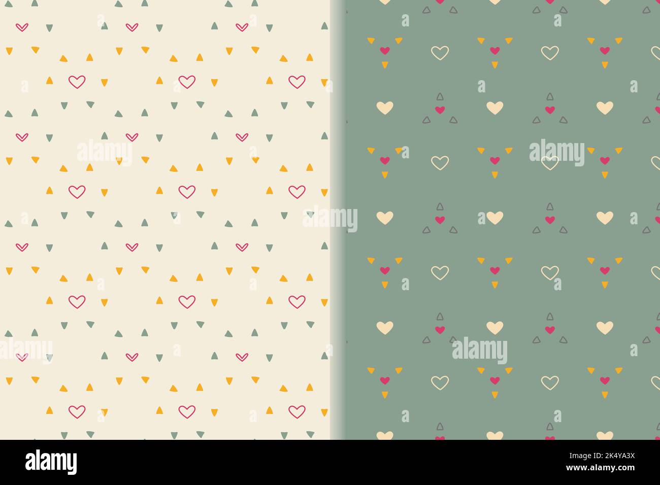 Heart cute baby seamless patterns, set of 2. Triangle shapes, outline ...