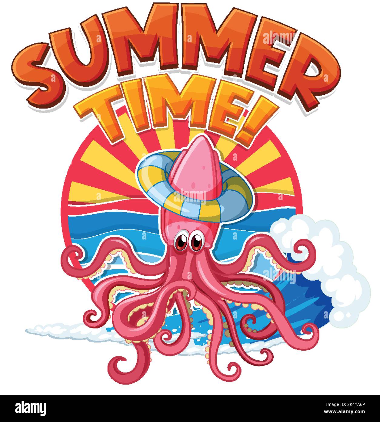 Summer time word with squid cartoon illustration Stock Vector Image ...