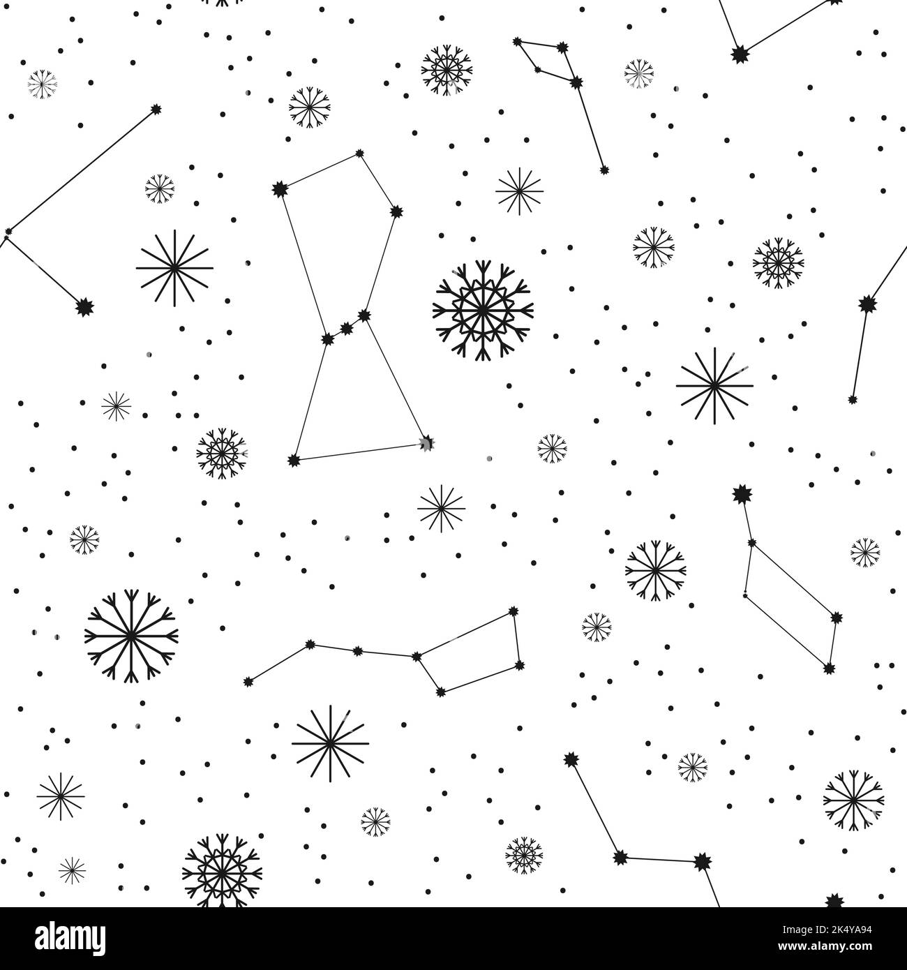 Night starry sky, constellations and snowflakes. Christmas background ...
