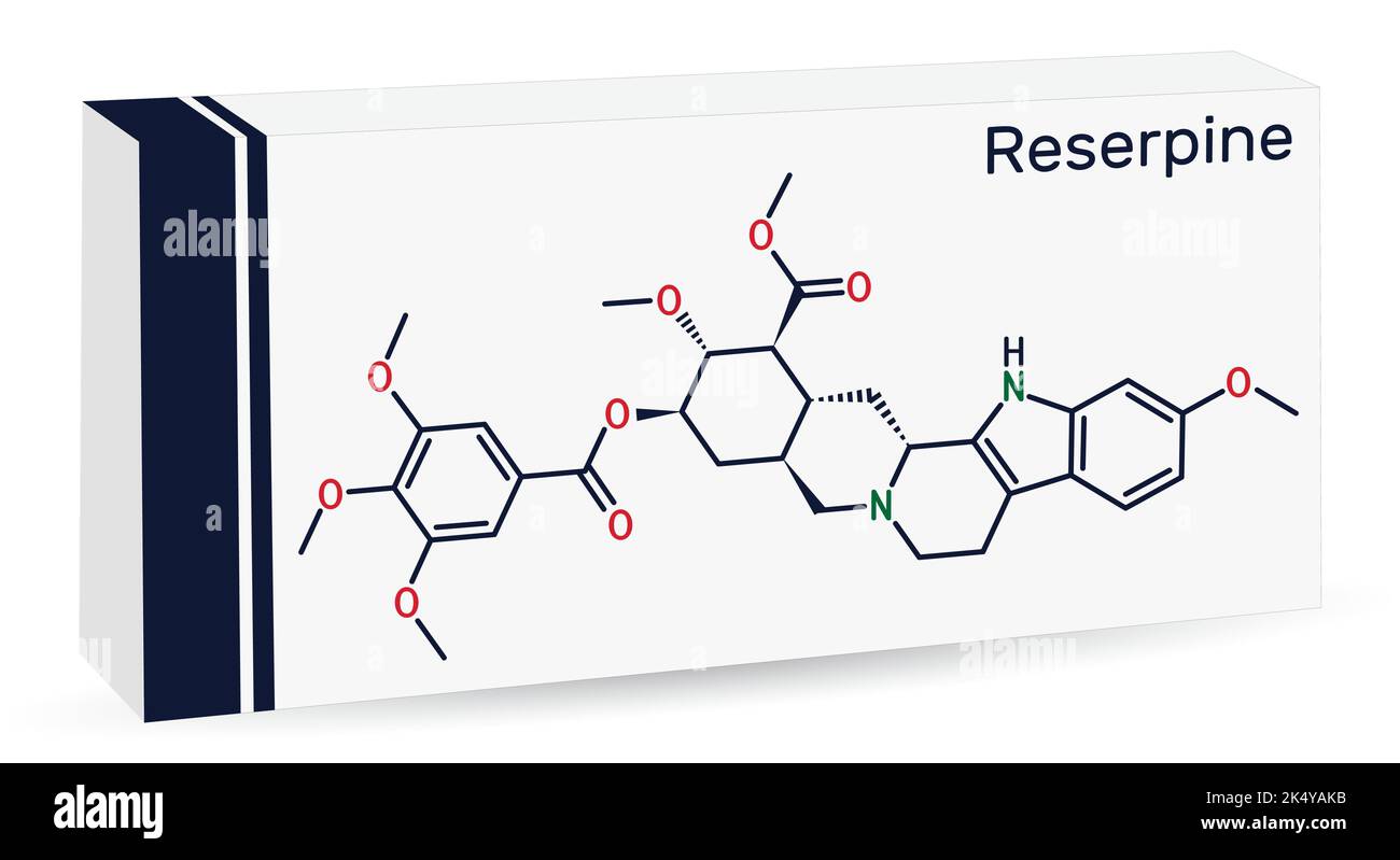 Reserpine alkaloid molecule. It is antihypertensive drug, used for the ...