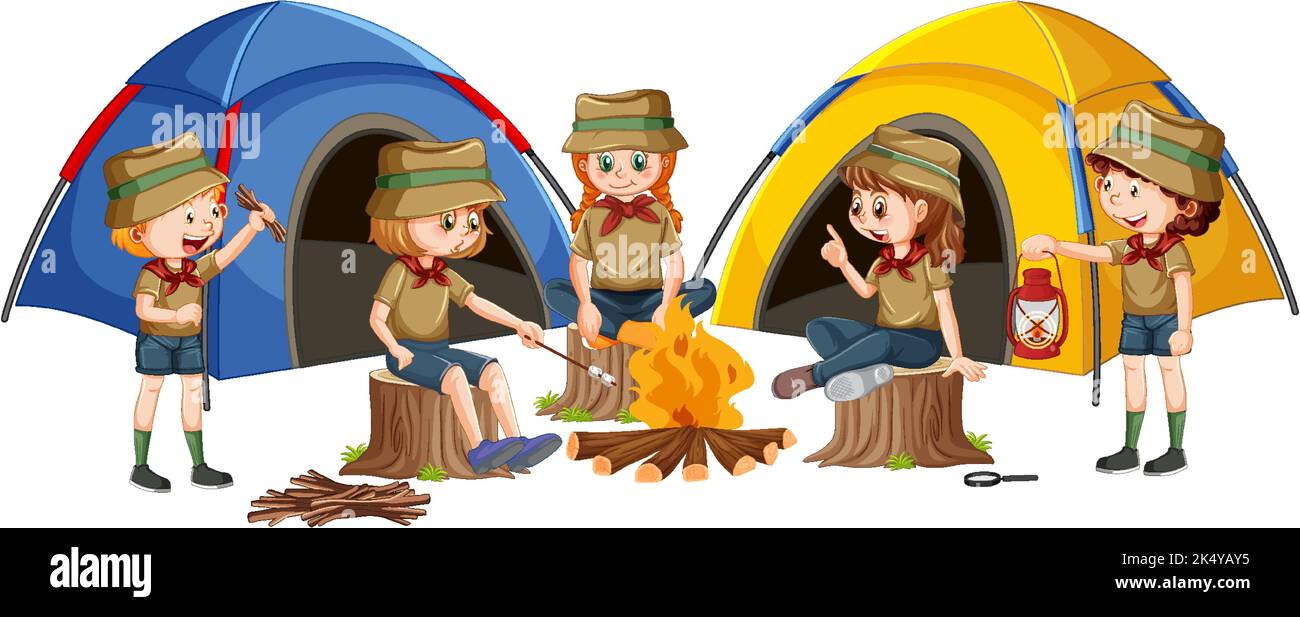 Outdoor camping with scout kids illustration Stock Vector Image & Art ...
