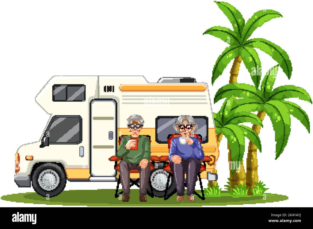 A senior couple cartoon character on holiday illustration Stock Vector ...