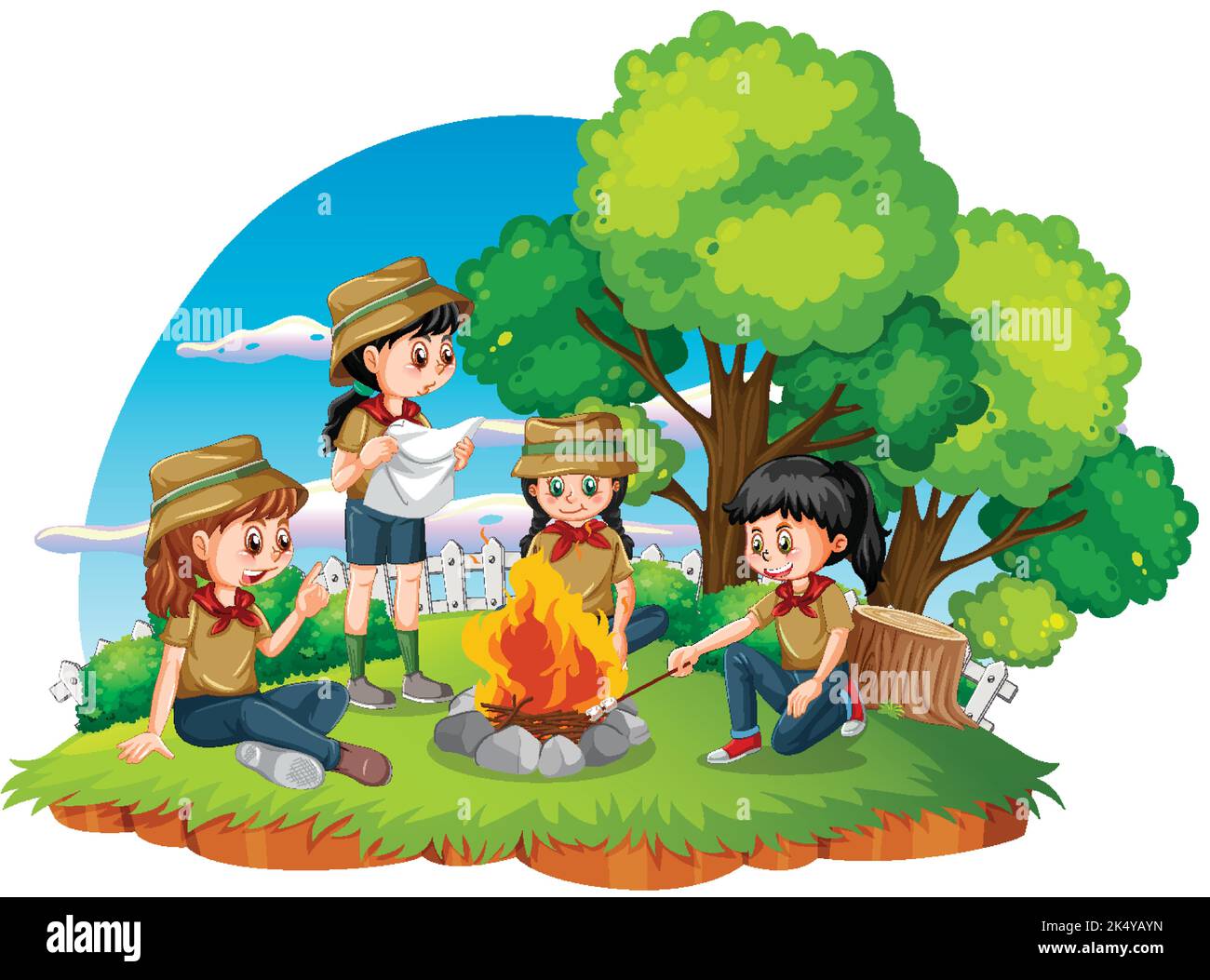 Outdoor camping with scout kids illustration Stock Vector Image & Art ...