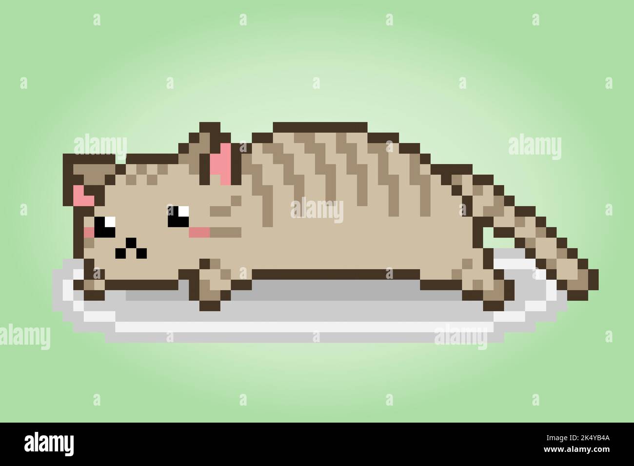 Pixel 8 bit lazy cat. Animals for game assets in vector illustration ...