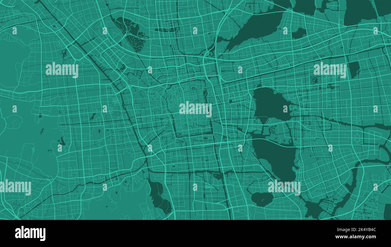 Dark green Suzhou city area vector background map, roads and water ...