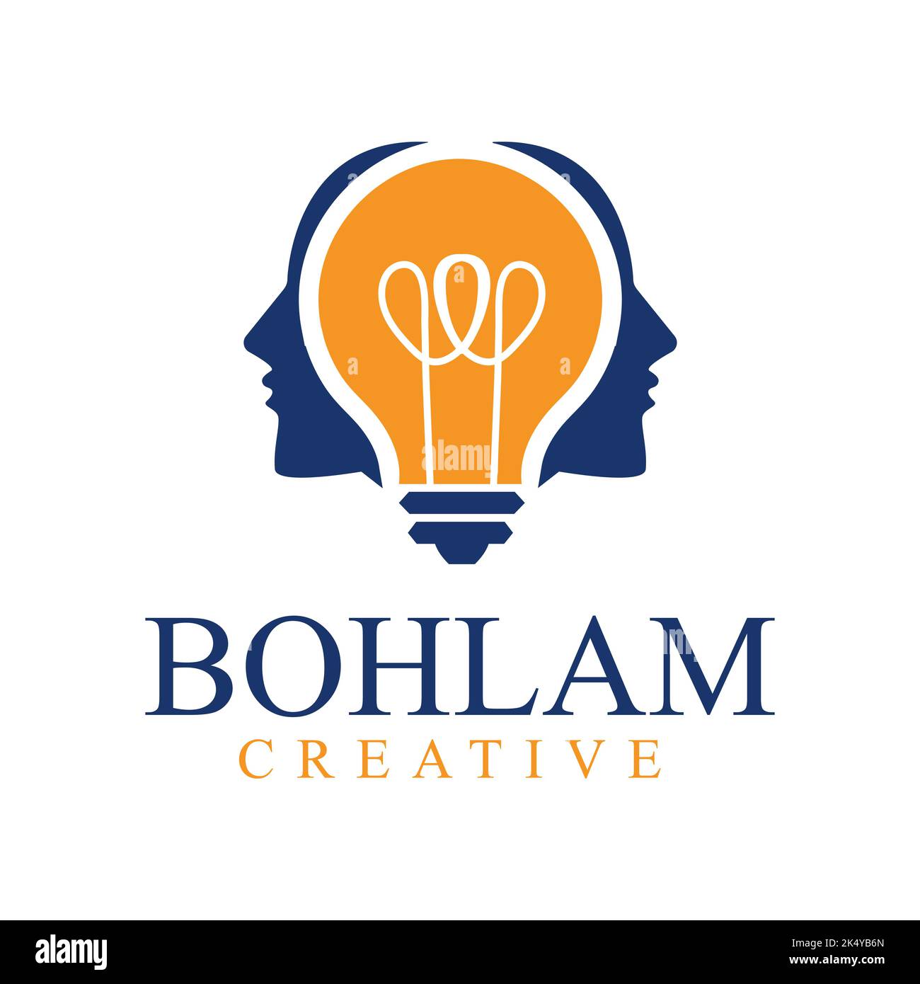 Two men face with light bulb at the center logo identity. Human ... Two men face with light bulb at the center logo identity. Human ...