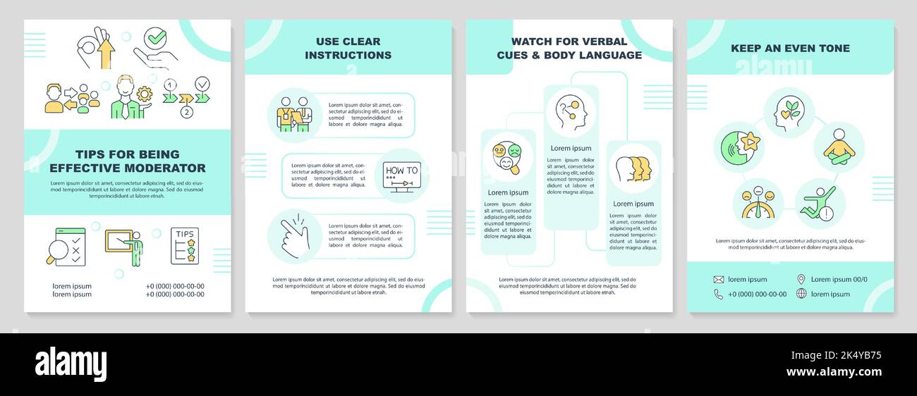 Tips for being effective moderator turquoise brochure template Stock ...