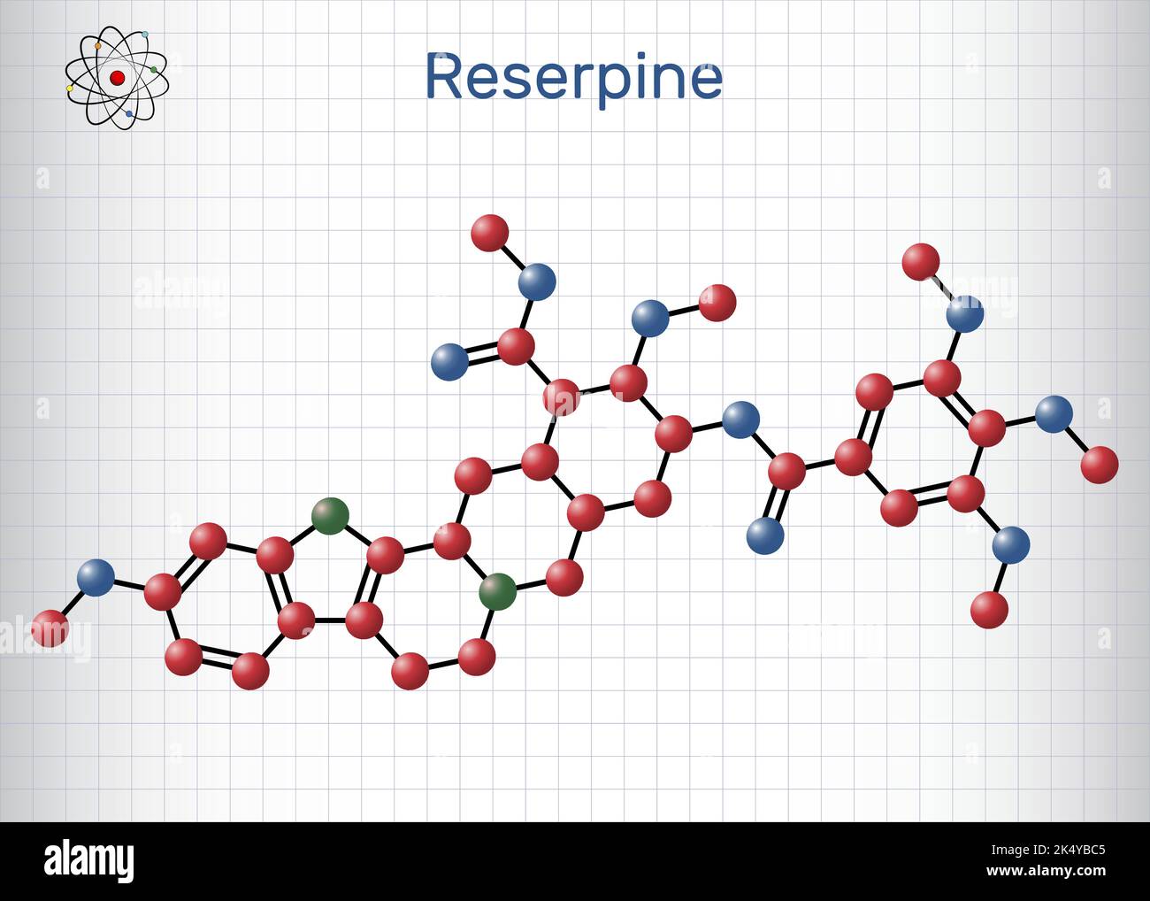 Reserpine alkaloid molecule. It is antihypertensive drug, used for the ...