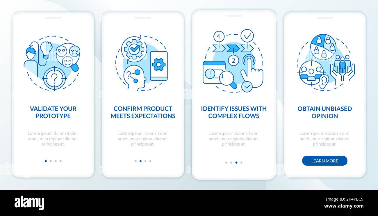 Advantages Of Usability Testing Blue Onboarding Mobile App Screen Stock