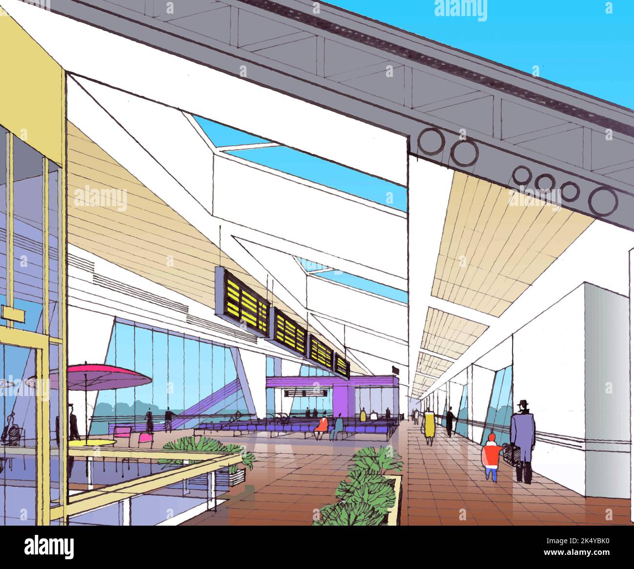 Color sketch of the interior of the airport hall. Architectural concept ...