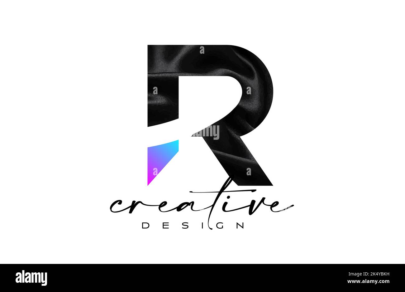 Black Silk Letter R Logo Design with Textile Material Texture and ...