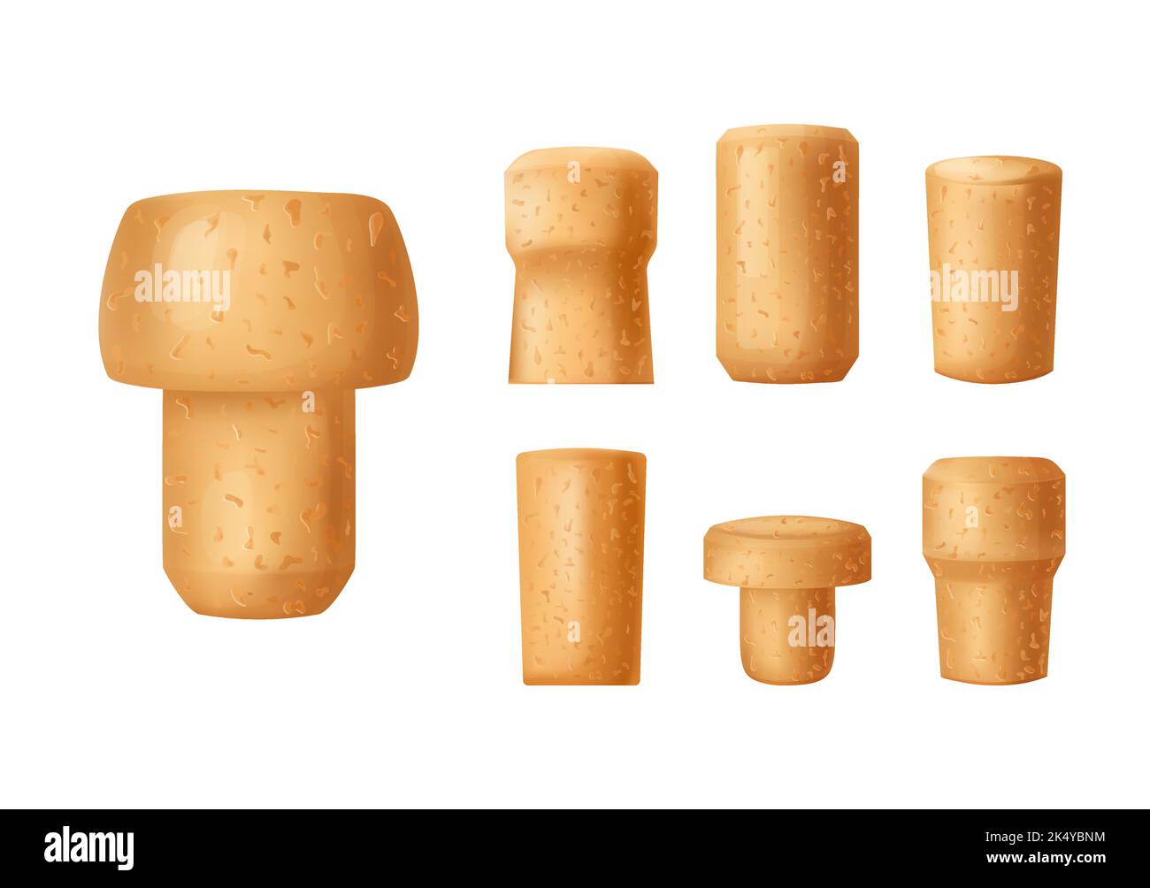 Set cork stopper wooden taps. Wine bung in cartoon. Corkwood plug with ...