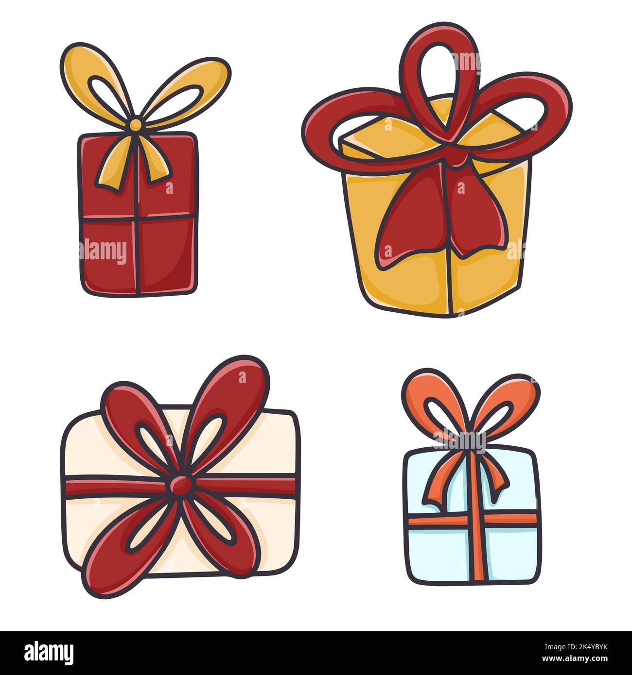 Set gifts cartoon vector illustration. Bunch boxes with bows isolated ...