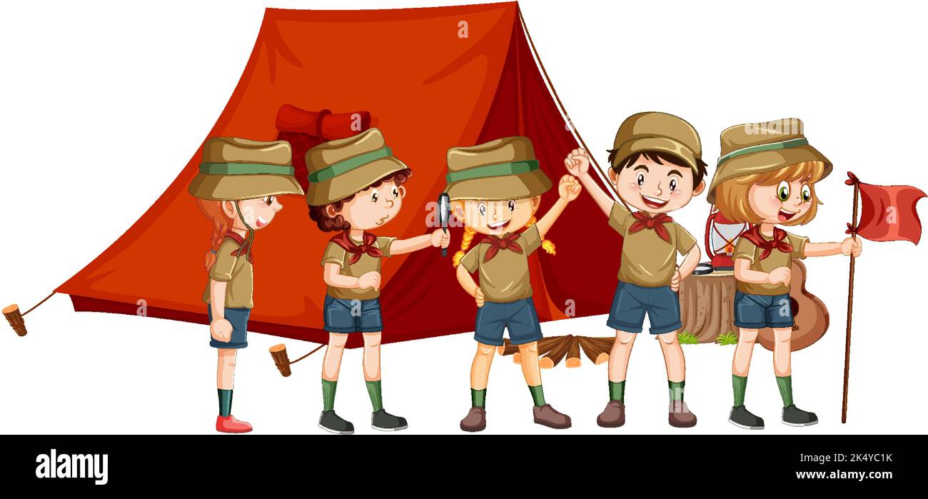 Outdoor camping with scout kids illustration Stock Vector Image & Art - Alamy