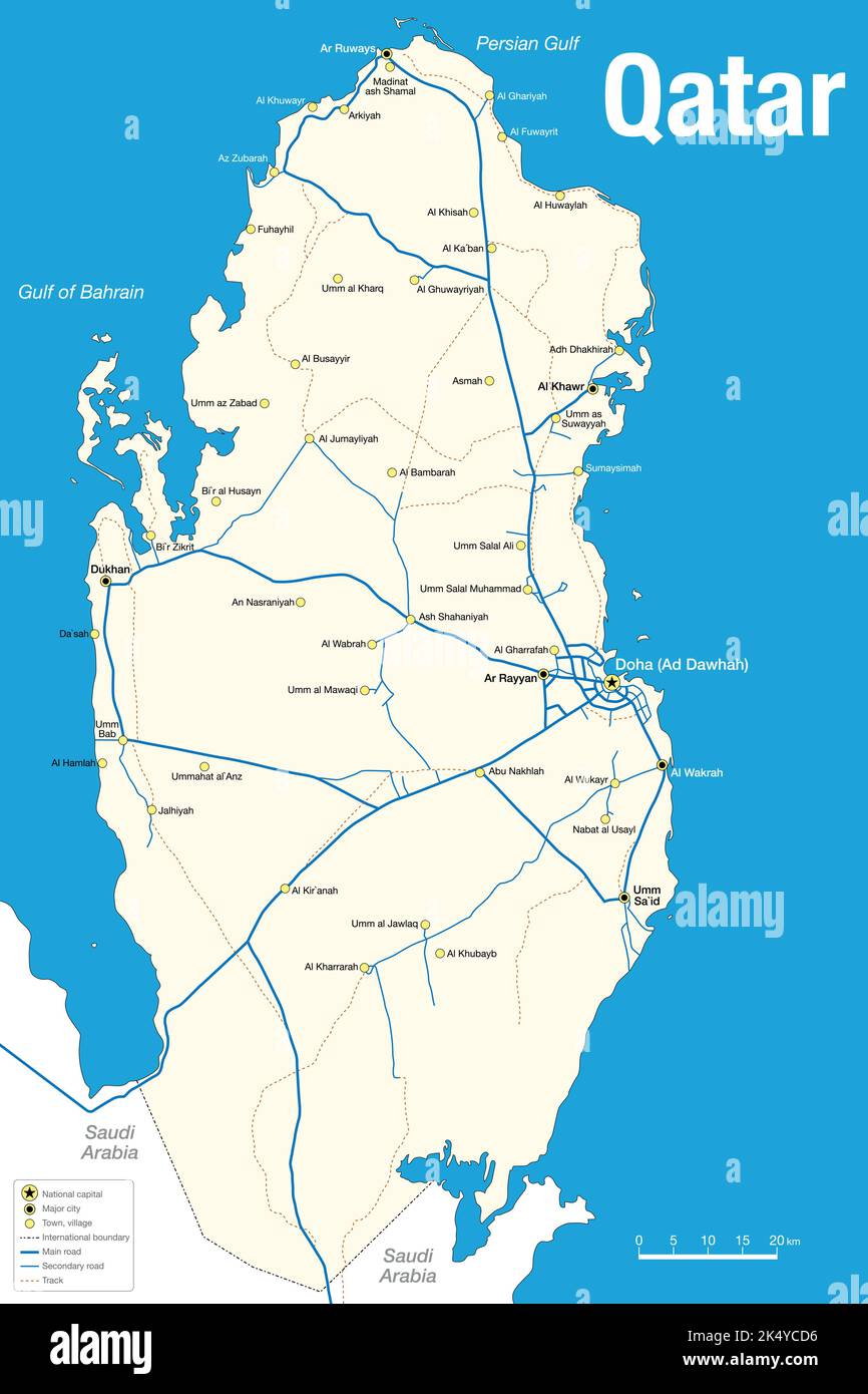 Map of Qatar with the location of the main cities and communication ...