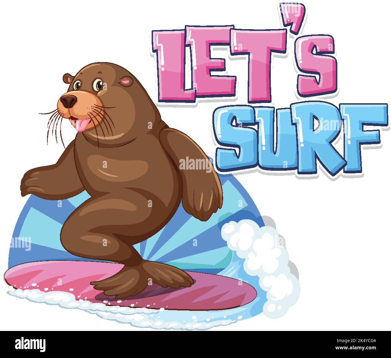 Sea lion carton character with lets surf word illustration Stock Vector ...
