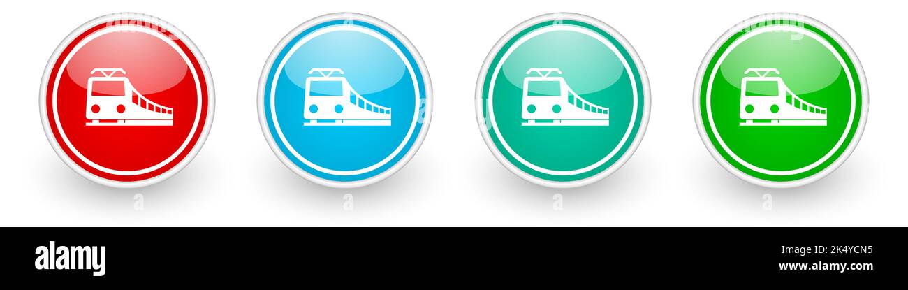Train, railway, transportation vector icons, colorful glossy buttons on ...