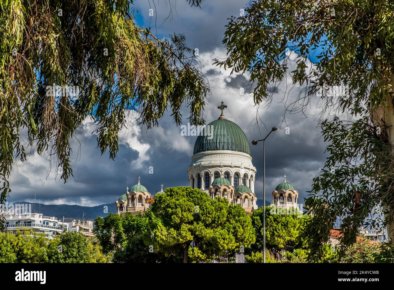 Agios Andreas the landmark church and the metropolis of Patras on a ...