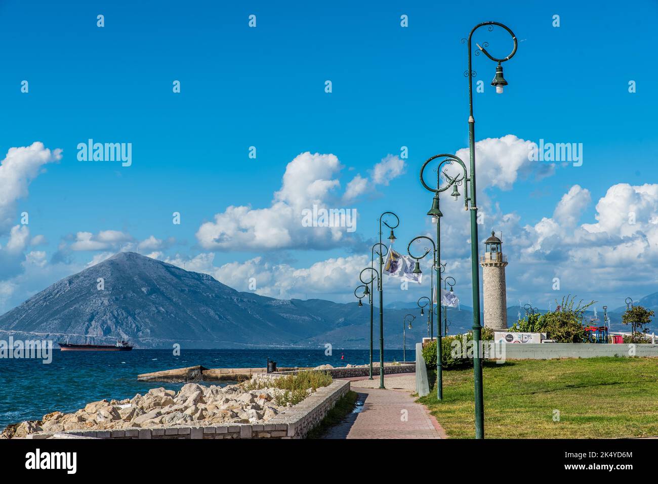 Lighthouse at the city of Patras on a beautiful day very colorfoul ...