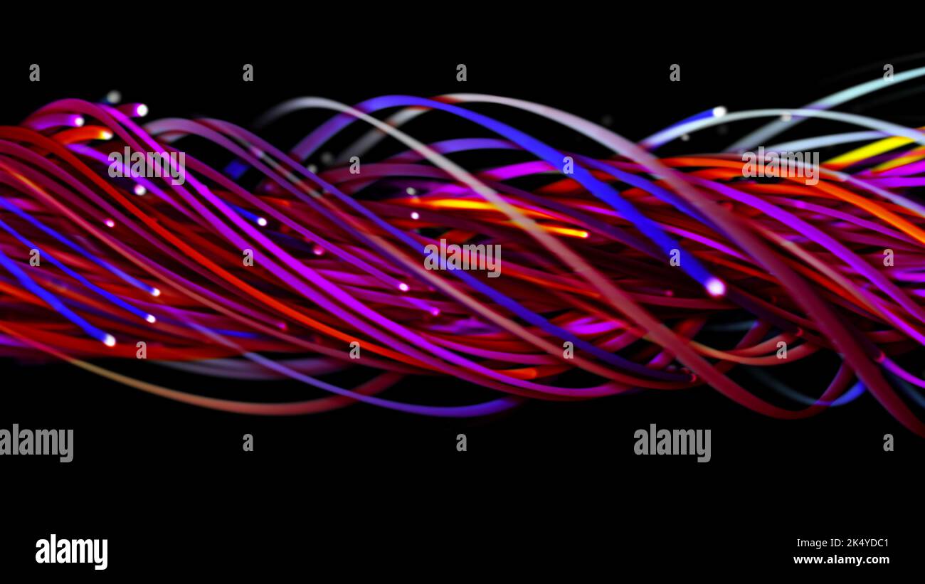 3D rendering of a colorful abstract background of strings, lines ...