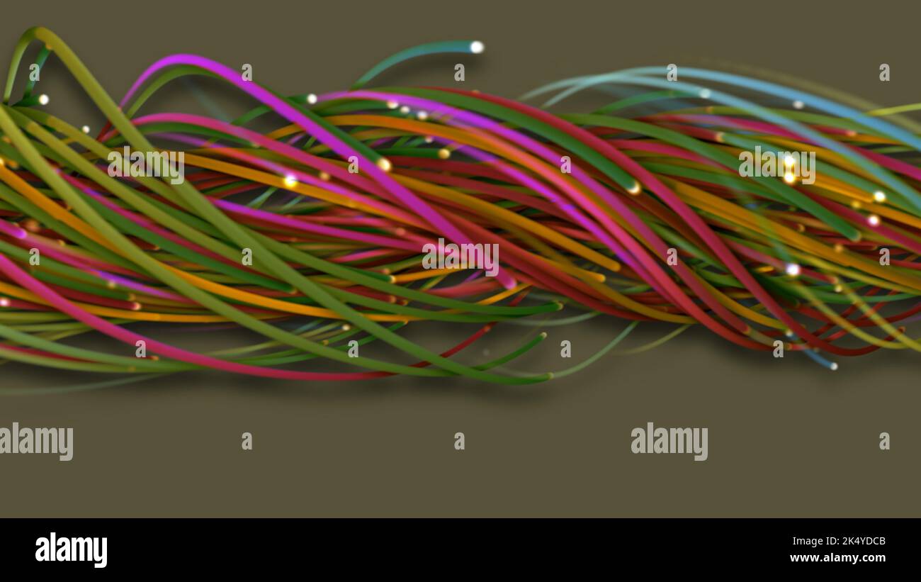 3D rendering of a colorful abstract background of strings, lines ...